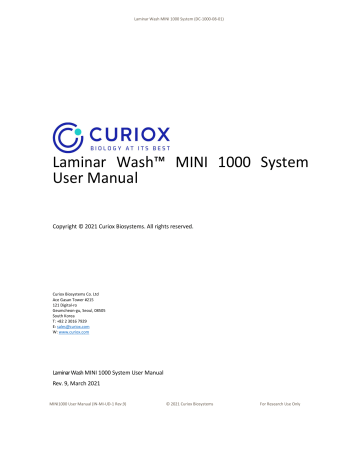 Curiox Laminar Wash MINI 1000 System User Manual | Manualzz