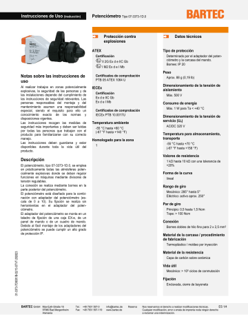 Bartec 07-3373-1D.0 Instrucciones de operación | Manualzz