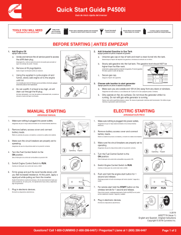 CUMMINS Onan P4500i Quick Start Manual | Manualzz