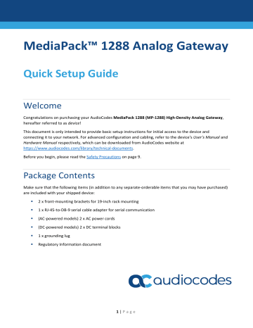AudioCodes MediaPack 1288 Quick Setup Manual | Manualzz