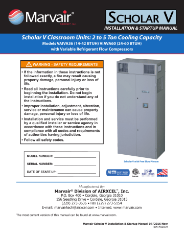 Airxcel Marvair VIAVA60 Installation & Start-Up Manual | Manualzz