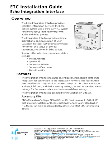 ETC Echo Integration Interface Installation Manual | Manualzz