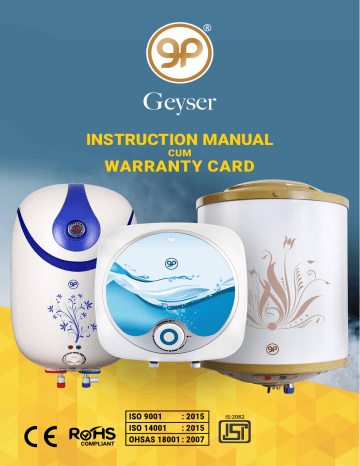 Geyser INSTANT PRIME Instruction Manual And Warranty Card | Manualzz