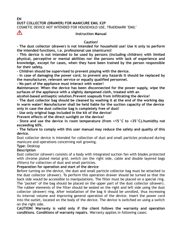 EMIL DUST COLLECTOR Instruction Manual | Manualzz