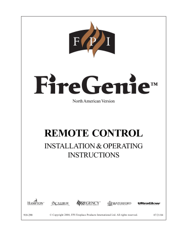 FPI FireGenie Installation & Operating Instructions Manual | Manualzz
