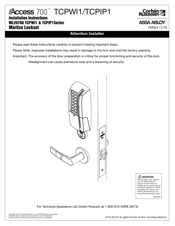 Assa Abloy TCPIP1 Installation Instructions Manual | Manualzz