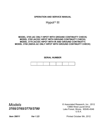 Associated Research hypot III 3770 Operation And Service Manual | Manualzz