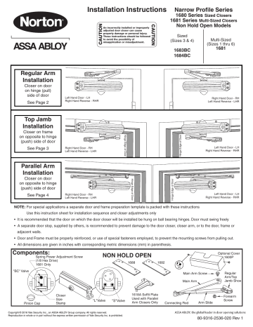 Assa Abloy Norton Narrow Profile Series Installation Instructions ...
