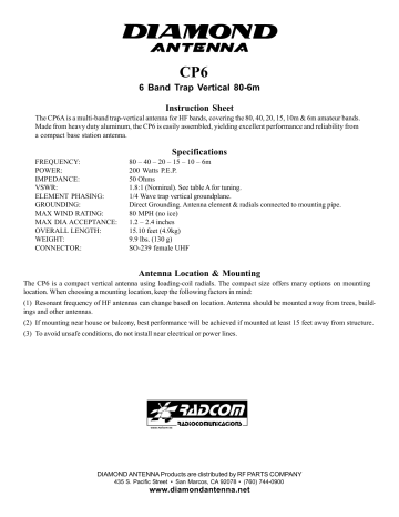 Diamond Antenna CP6 Assembly Instructions | Manualzz
