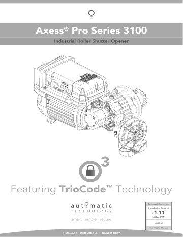 Automatic Technology Axess Pro 3100 Installation Instructions Manual ...