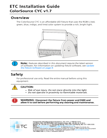 ETC ColorSource CYC v1.7 Installation Manual | Manualzz