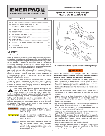 Enerpac LW16, LWC-16 Instruction Sheet | Manualzz