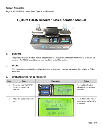 Fujikura FSR-02 Basic Operation Manual | Manualzz