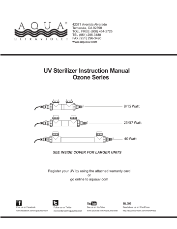 Aqua Ultraviolet Ozone UV 8 Watt Unit Instruction Manual | Manualzz