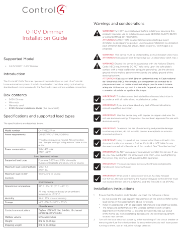 Control 4 C4-TV120277 Installation guide | Manualzz