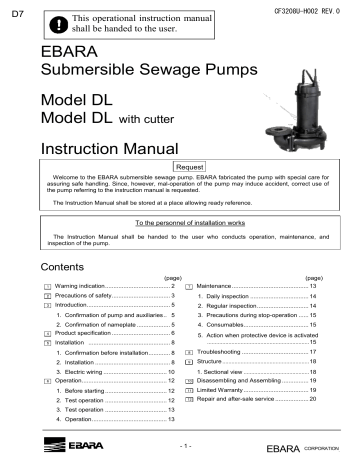 EBARA DL, DL with cutter Instruction Manual | Manualzz