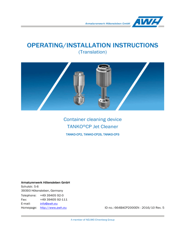 AWH TANKO-CP2 Operating & Installation Instructions Manual | Manualzz