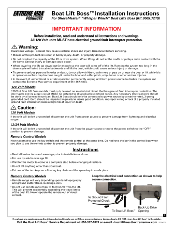 Boat Lift Boss ShoreMaster Whisper Winch Installation Instructions ...