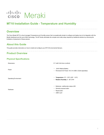 Cisco MERAKI MT10 Installation Manual | Manualzz