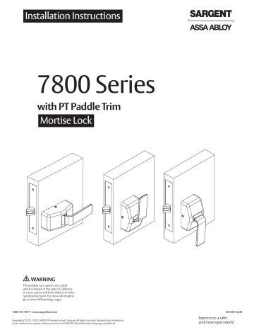 Assa Abloy Sargent 7800 Series Installation Instructions Manual | Manualzz
