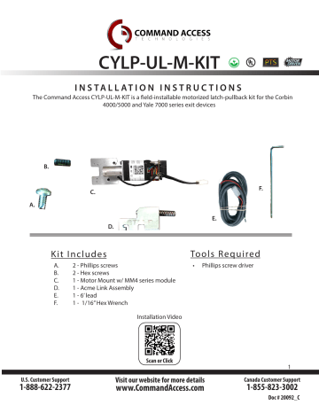 Command access CYLP-UL-M-KIT Installation Instructions | Manualzz