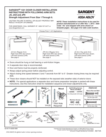 Assa Abloy SARGENT 1331 Installation Instructions Manual | Manualzz