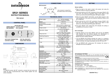 Datasensor SR21 Series Instruction Manual | Manualzz