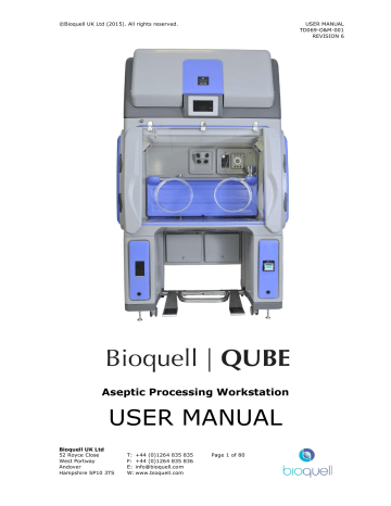 Bioquell QUBE User Manual | Manualzz