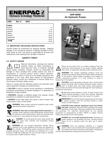 Enerpac AHP-40 Series, AHP-60 Series Anleitungsblatt | Manualzz