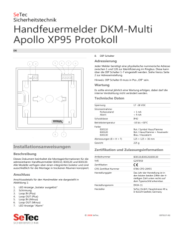Setec DKM-Multi Apollo XP95 Installationsanweisungen | Manualzz