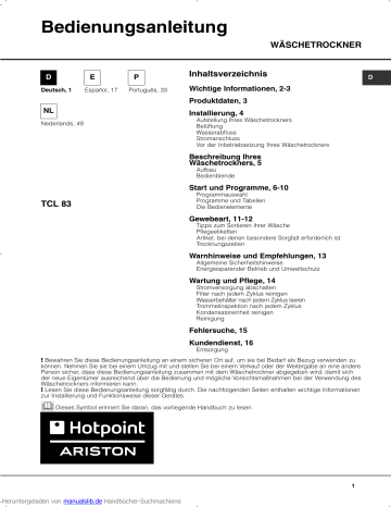 Hotpoint Ariston TCL 83 Bedienungsanleitung | Manualzz