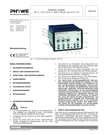 Phywe 13672-93 Betriebsanleitung | Manualzz