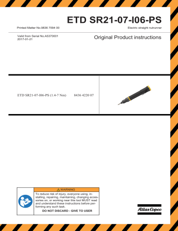 Atlas Copco ETD SR21-07-I06-PS Original-Produktanweisungen | Manualzz