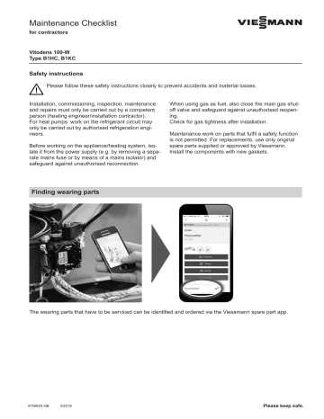 Viessmann Vitodens 100-W Checklist | Manualzz