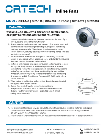 Ortech OIF8-560 Instruction manual | Manualzz