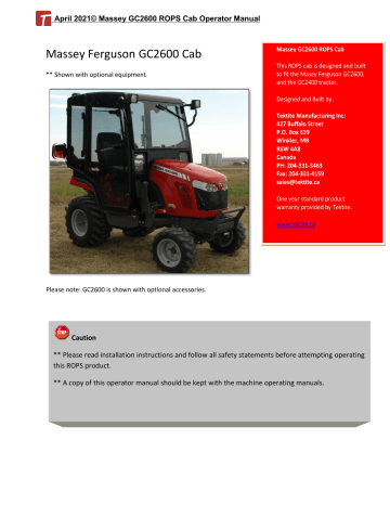Tektite Massey Ferguson GC2600 Cab Operator's Manual | Manualzz