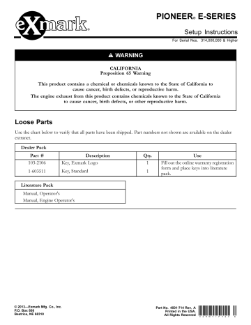 Exmark Pioneer E Series Setup Instructions | Manualzz