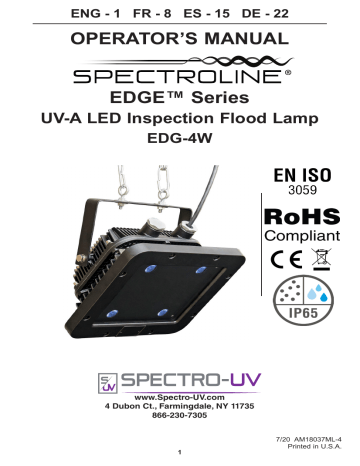 Spectro-UV EDG-4W, Spectroline EDGE Series Operator's Manual | Manualzz