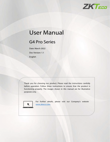 ZKTeco G4 Pro Series User Manual - Access Control & Attendance | Manualzz