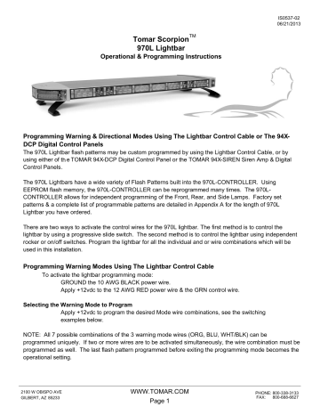 Tomar Scorpion 970L Lightbar Programming Instructions | Manualzz