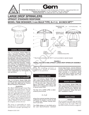 Tyco Fire Product Gem F898 Instruction Manual | Manualzz