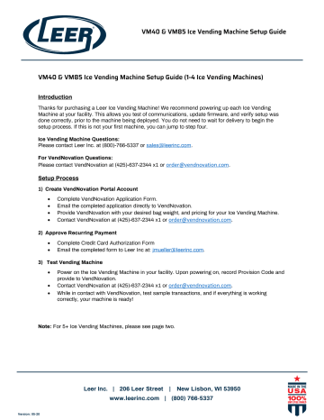 Leer VM40 Setup Manual - Ice Vending Machine Setup Guide | Manualzz
