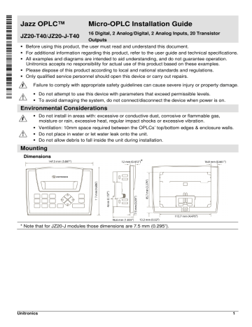Unitronics Jazz OPLC JZ20-J-T40 Installation Manual | Manualzz