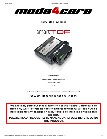 mods4cars smartTOP STHFMA1 Installation Manual | Manualzz