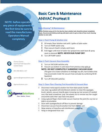 OgenaSolutions ANIVAC ProHeat II Basic Care & Maintenance | Manualzz