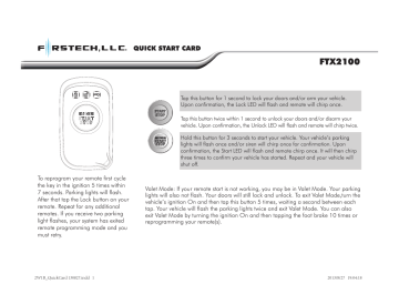 Firstech FTX2100 Quick Start Card | Manualzz