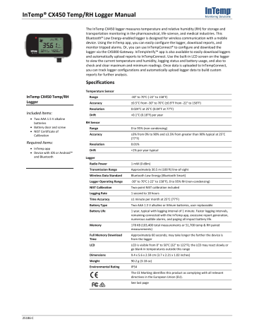 Onset InTemp CX450 Manual - Temperature & RH Logger | Manualzz