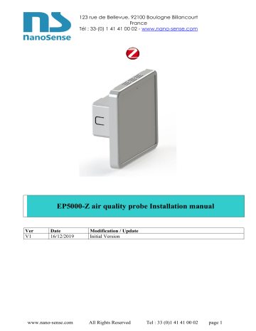 NanoSense EP5000-Z Air Quality Probe Installation Manual | Manualzz