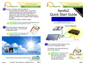 SunReports Apollo2 Quick Start Manual | Manualzz