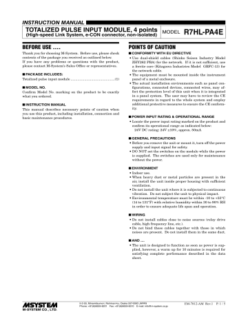 M-system R7HL-PA4E Totalized Pulse Input Module Instruction Manual ...